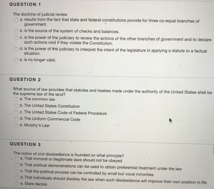 Solved QUESTION 1 The doctrine of judicial review a. results | Chegg.com