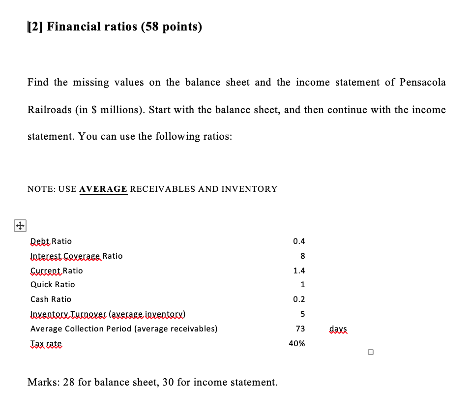 Solved [2] Financial ratios (58 points) Find the missing | Chegg.com