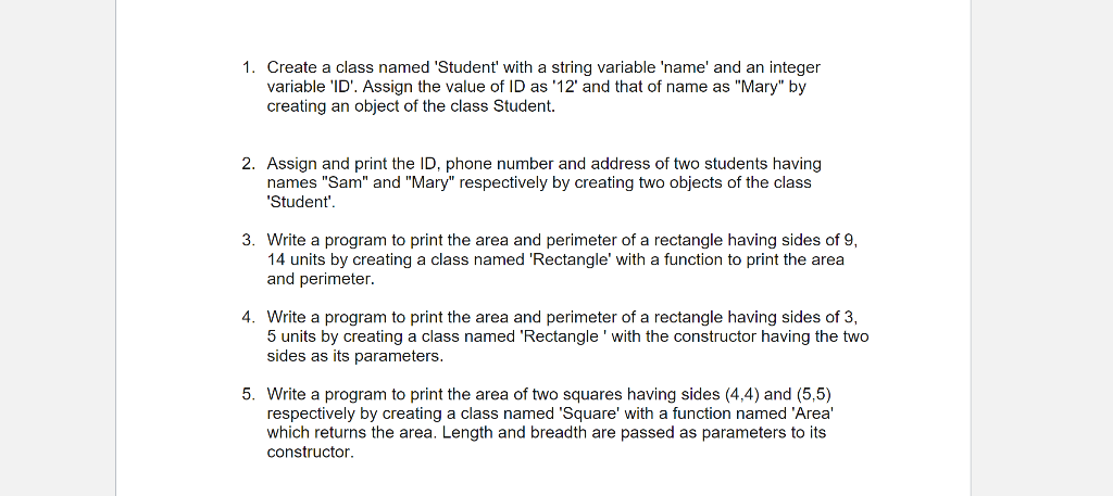 Solved 1. Create a class named 'Student' with a string | Chegg.com