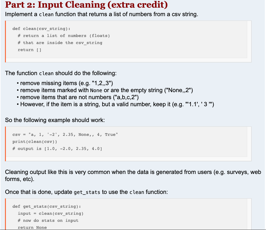 Solved Part 2: Input Cleaning (extra credit) Implement a | Chegg.com