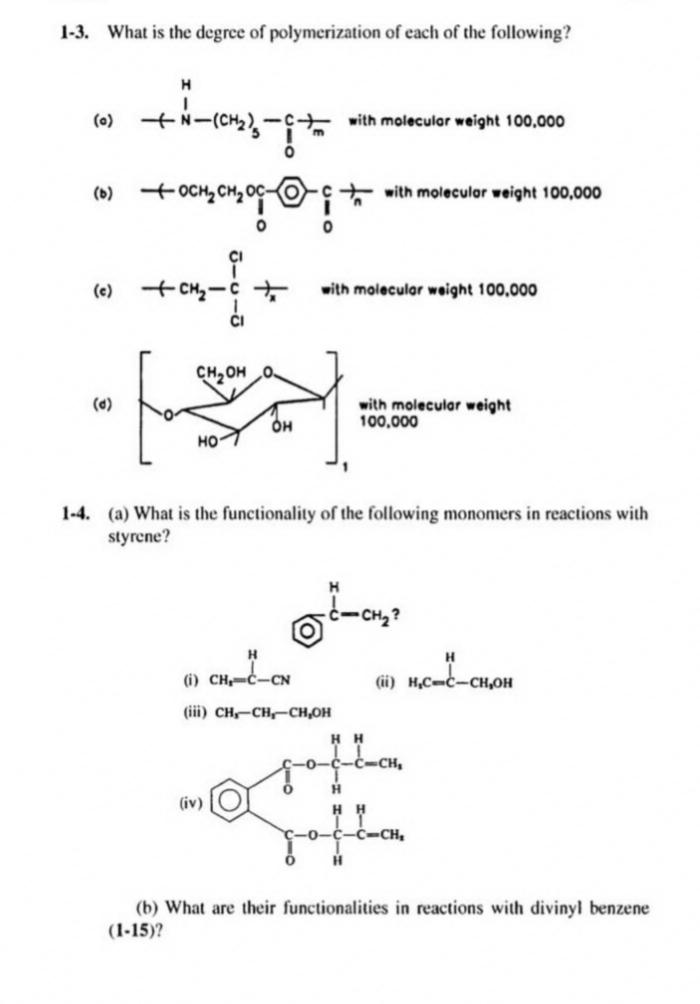 Solved 1-3. What is the degree of polymerization of each of | Chegg.com