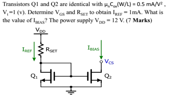 Solved = Transistors Q1 and Q2 are identical with 4 Cox(W/L) | Chegg.com