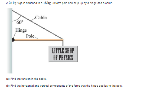 Solved A 25 kg sign is attached to a 18 kg uniform pole and | Chegg.com