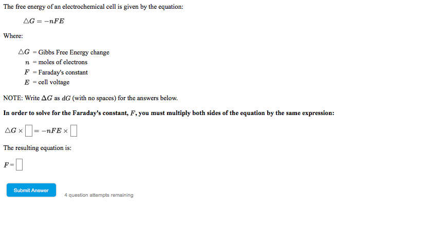 The free energy of an electrochemical cell is given | Chegg.com