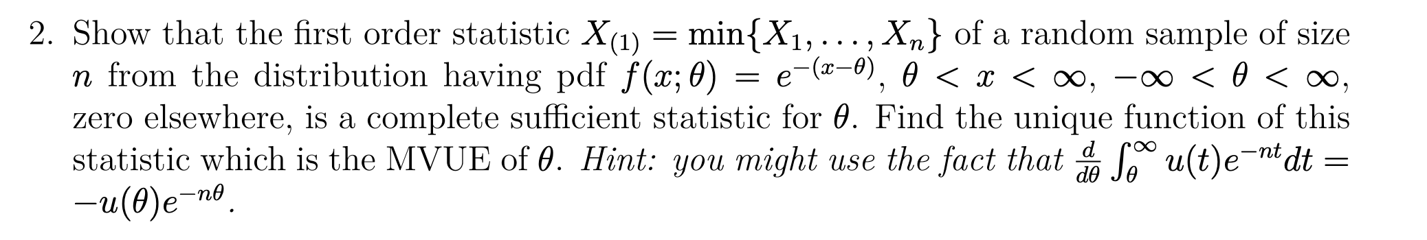 Solved Show That The First Order Statistic X 1 Min{x1