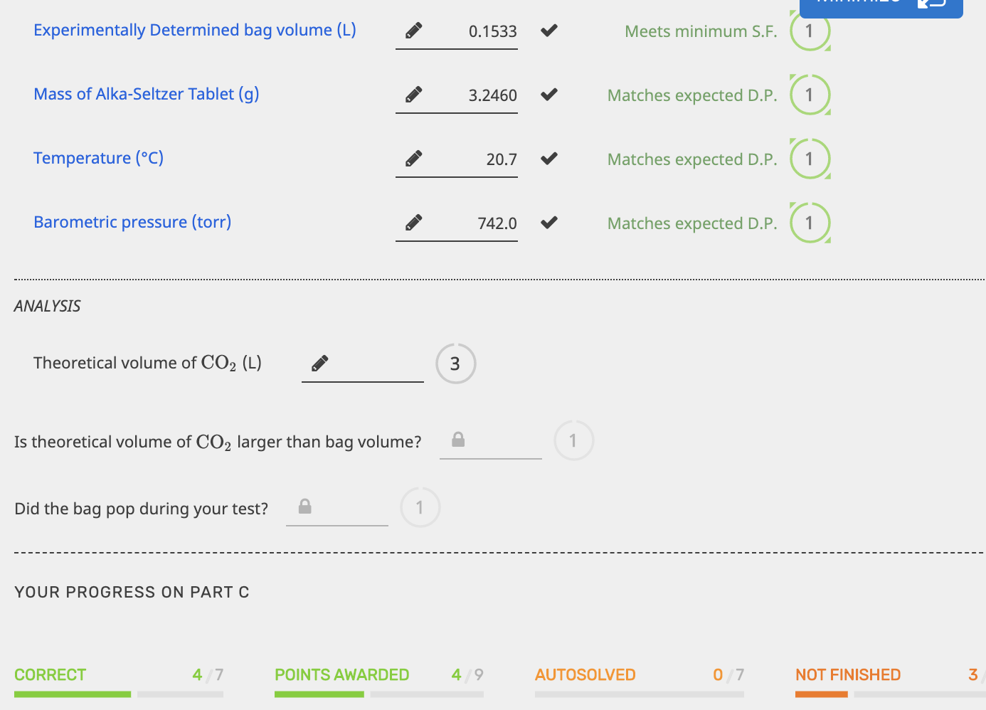 Solved PART C. PRODUCING CO2 IN A CLOSED CONTAINER. BALANCED | Chegg.com