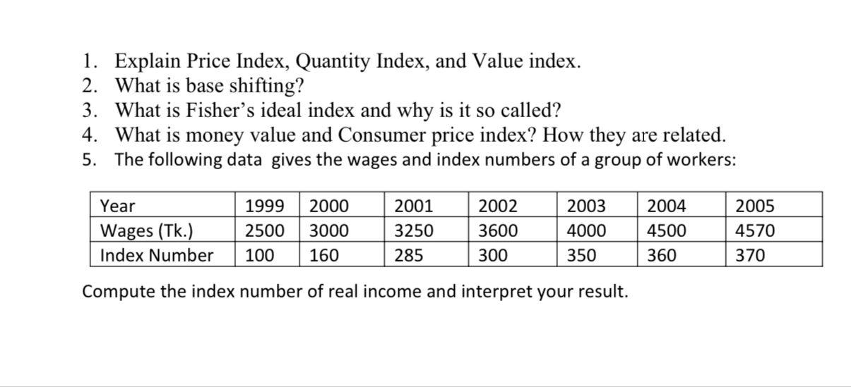 Solved 1. Explain Price Index, Quantity Index, and Value | Chegg.com