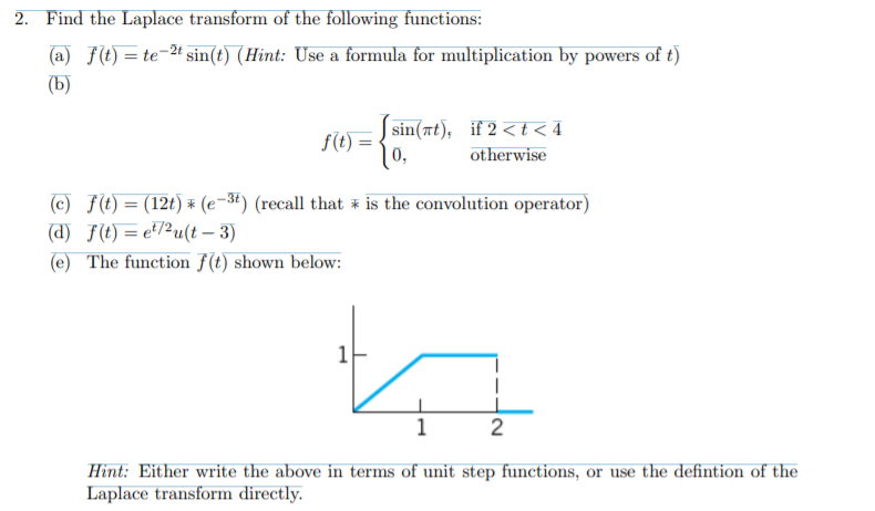 Solved 2 Find The Laplace Transform Of The Following