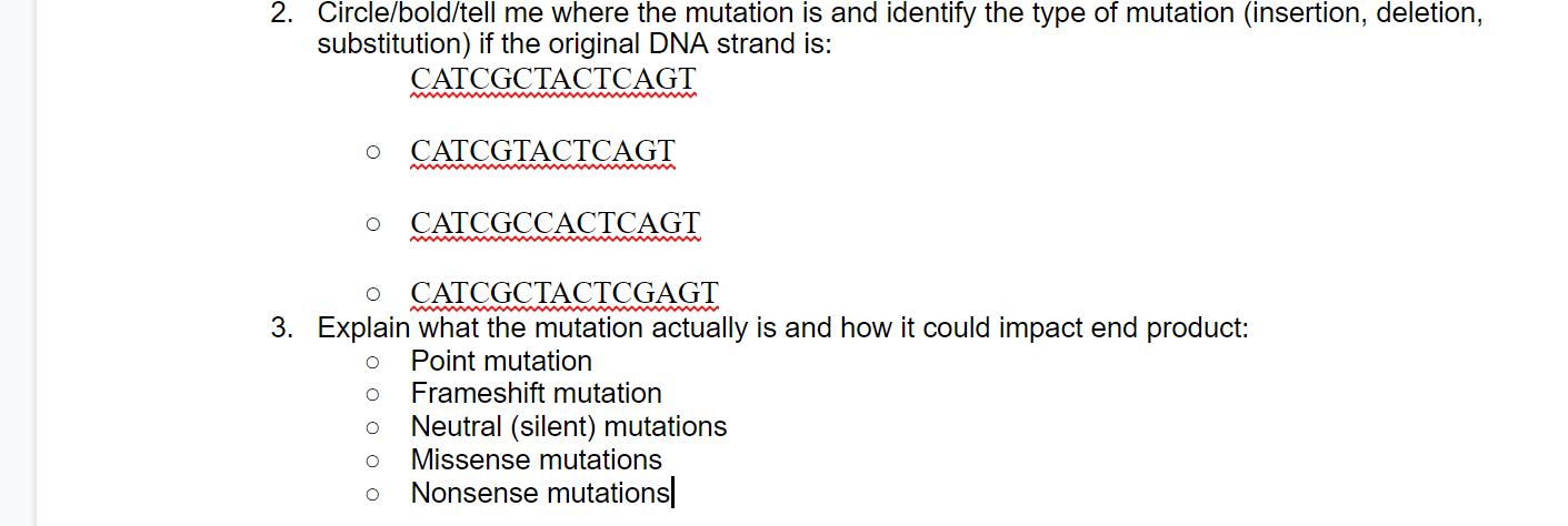 Solved 2. Circle/bold/tell me where the mutation is and | Chegg.com