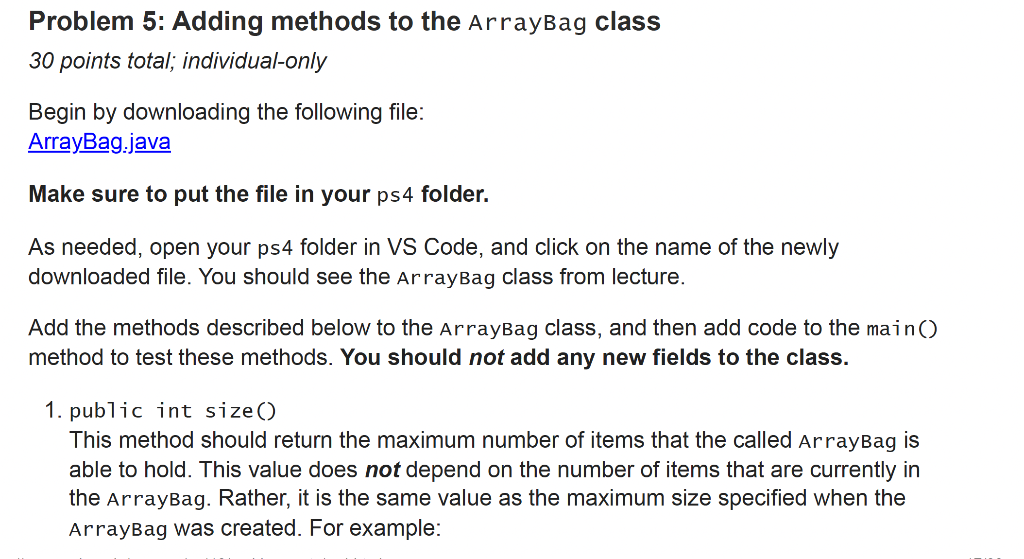 Solved Problem 5: Adding methods to the Arrауваg class 30 | Chegg.com