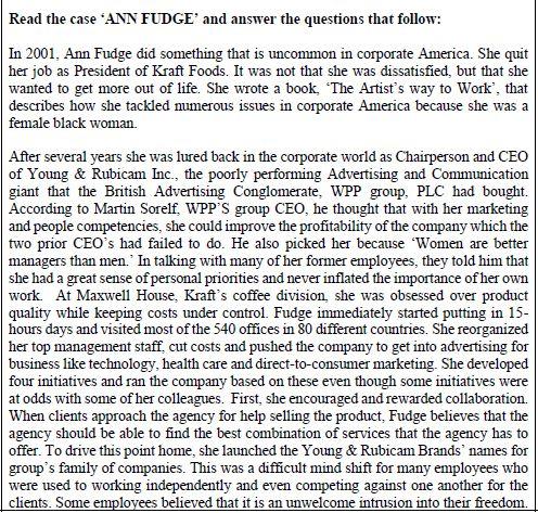 Read the case "ANN FUDGE' and answer the questions | Chegg.com