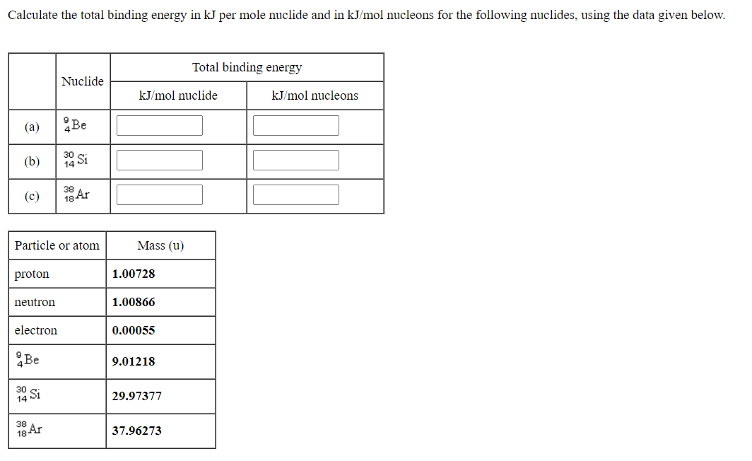 Solved Calculate the total binding energy in kJ per mole | Chegg.com