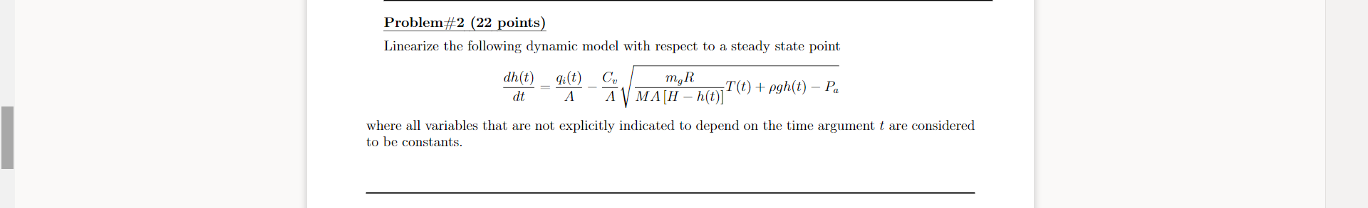 Solved Problem#2 (22 points) Linearize the following dynamic | Chegg.com