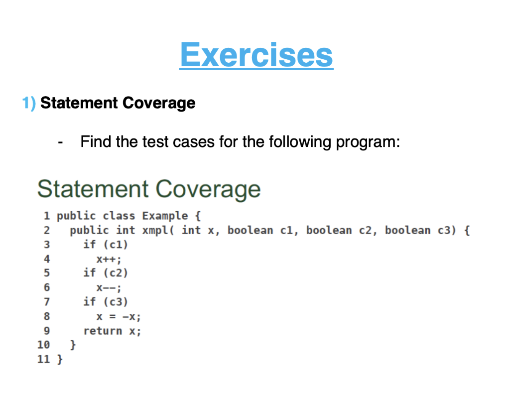 Solved Week6: In Class Activity1 1) Statement Coverage Find | Chegg.com