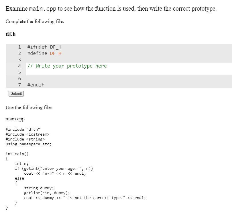 Solved Examine main.cpp to see how the function is used, | Chegg.com