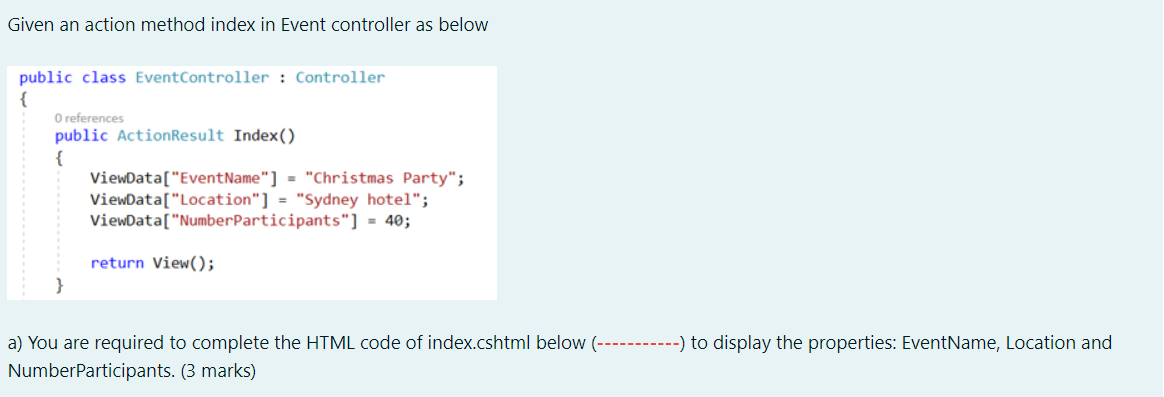 Solved Given An Action Method Index In Event Controller As 9295