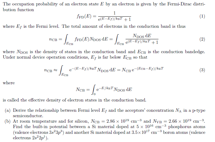 Solved The occupation probability of an electron state E by | Chegg.com
