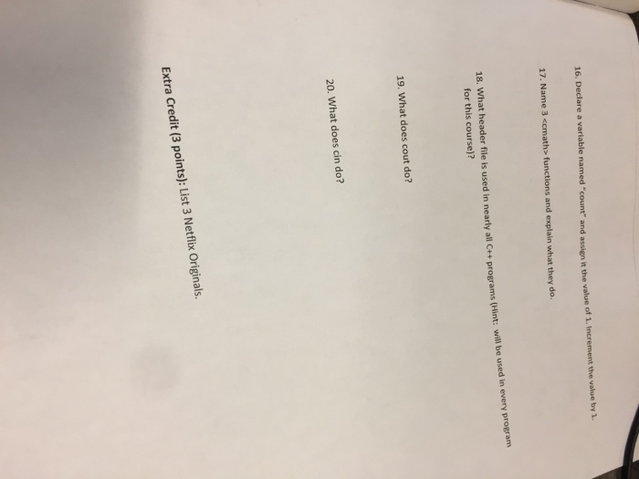 Solved 16. Declare a variable named "count" and assign it | Chegg.com