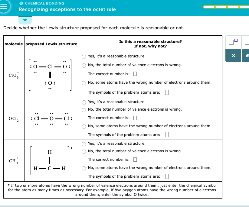 Solved O CHEMICAL BONDING Recognizing exceptions to the | Chegg.com