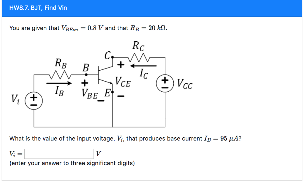 Solved Hw8.6. BJT, find lb You are given that VBEon 0.9 V | Chegg.com