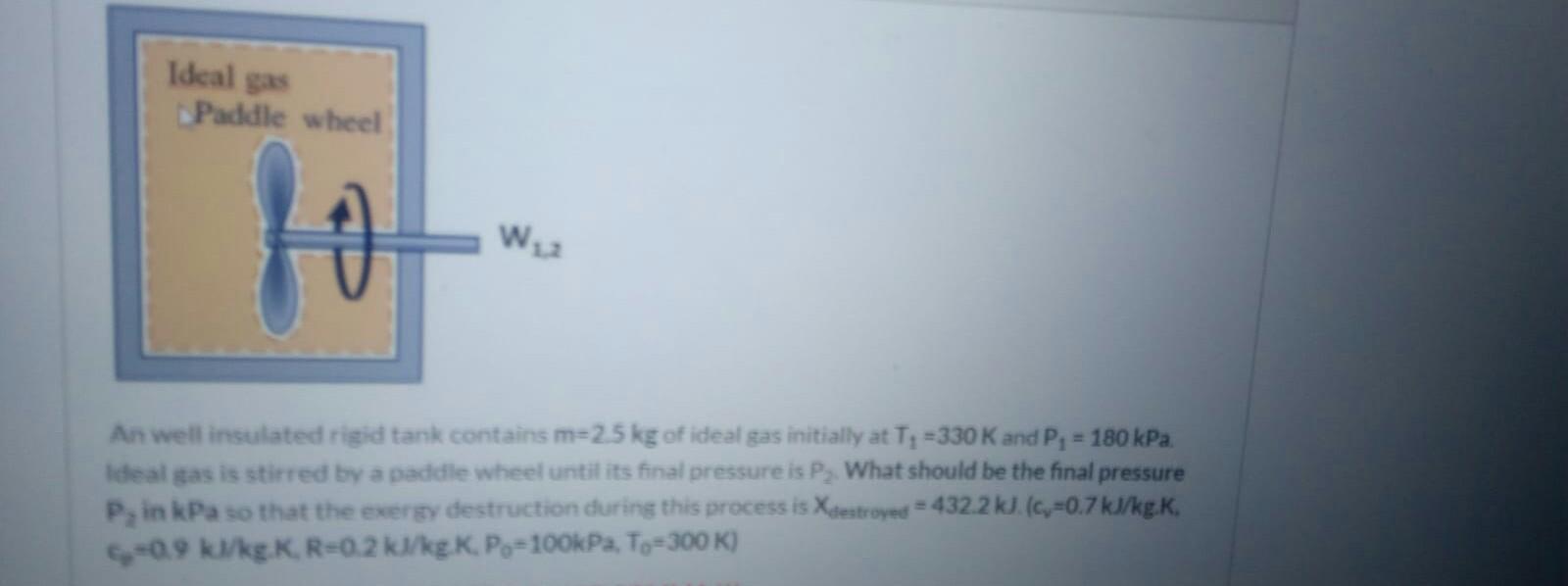 Solved Ideal gas Paddle wheel 10 W, An well insulated rigid | Chegg.com