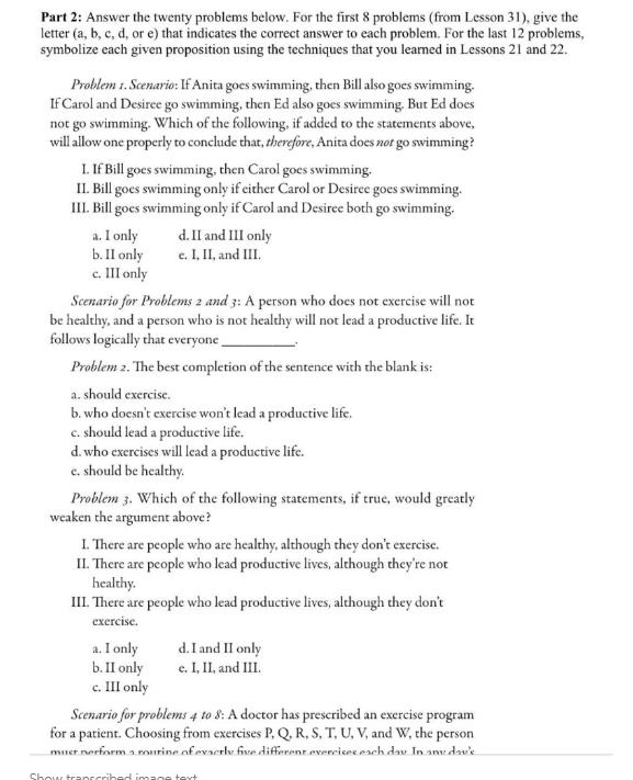 Solved Part 2: Answer the twenty problems below. For the | Chegg.com