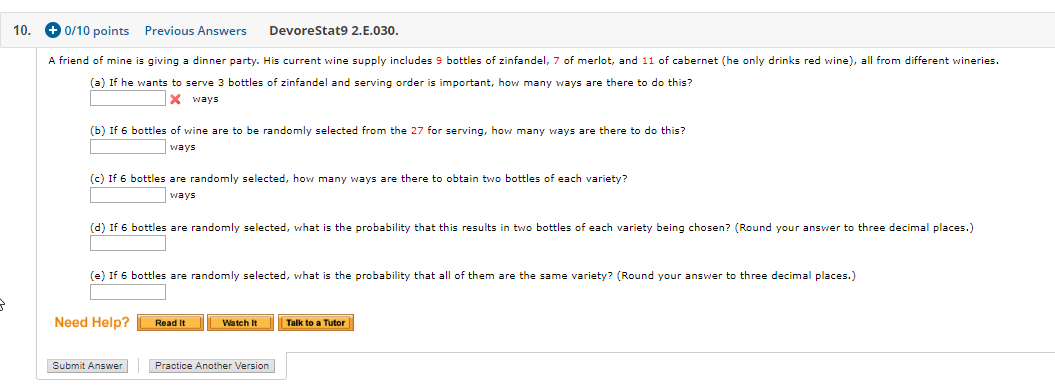 Solved 10. + 0/10 points Previous Answers DevoreStat9 | Chegg.com