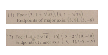Solved 11) Foci: (3.1+33).(3.1-33) Endpoints of major axis: | Chegg.com