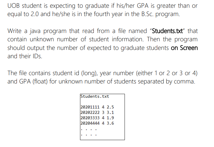 Solved Write the code in JAVA UOB student is expecting to | Chegg.com