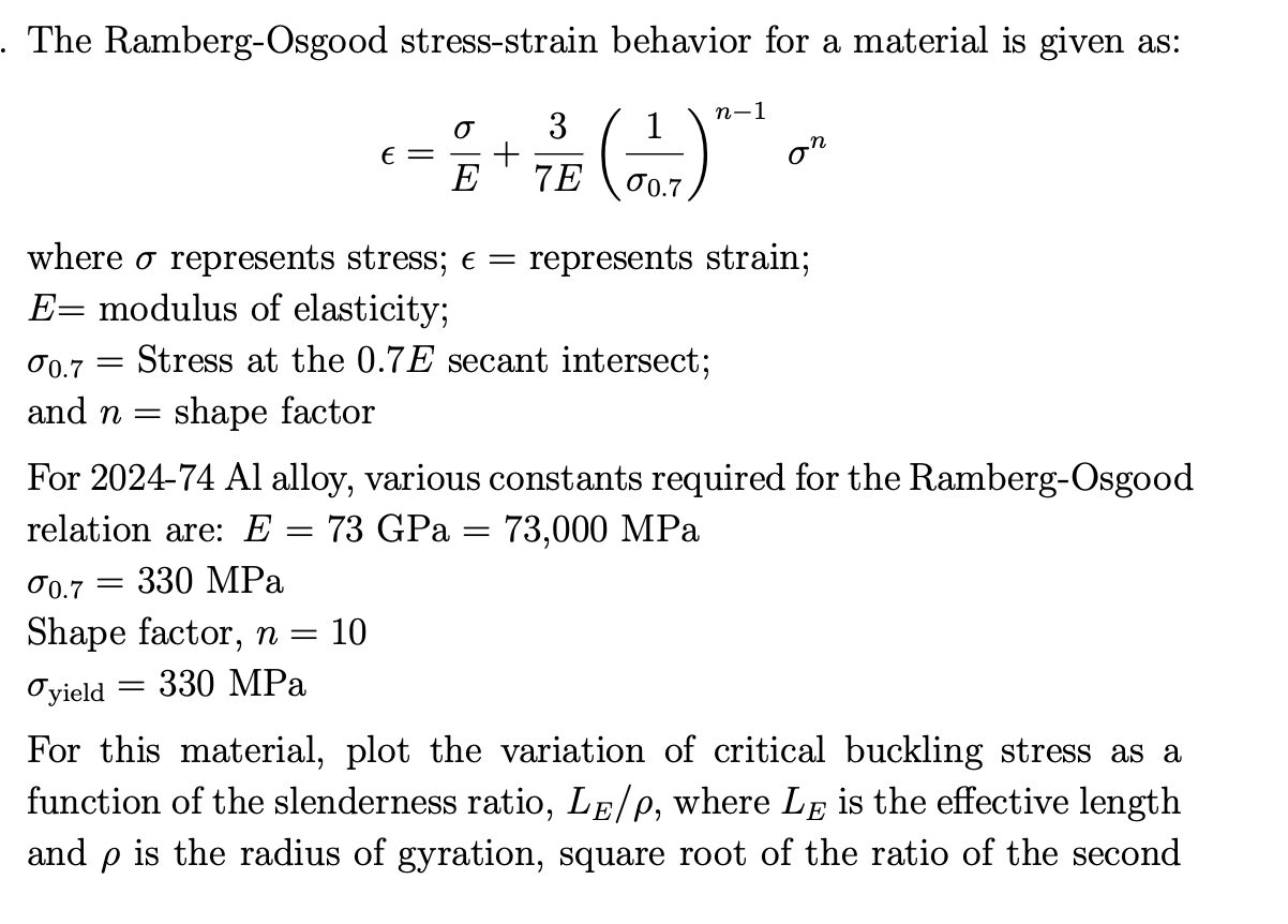 · The Ramberg-Osgood stress-strain behavior for a | Chegg.com