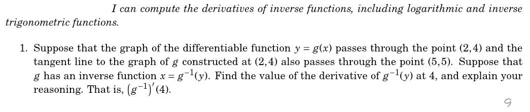 Solved I can compute the derivatives of inverse functions, | Chegg.com