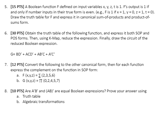 Solved 5. [15 PTS] A Boolean function F defined on input | Chegg.com