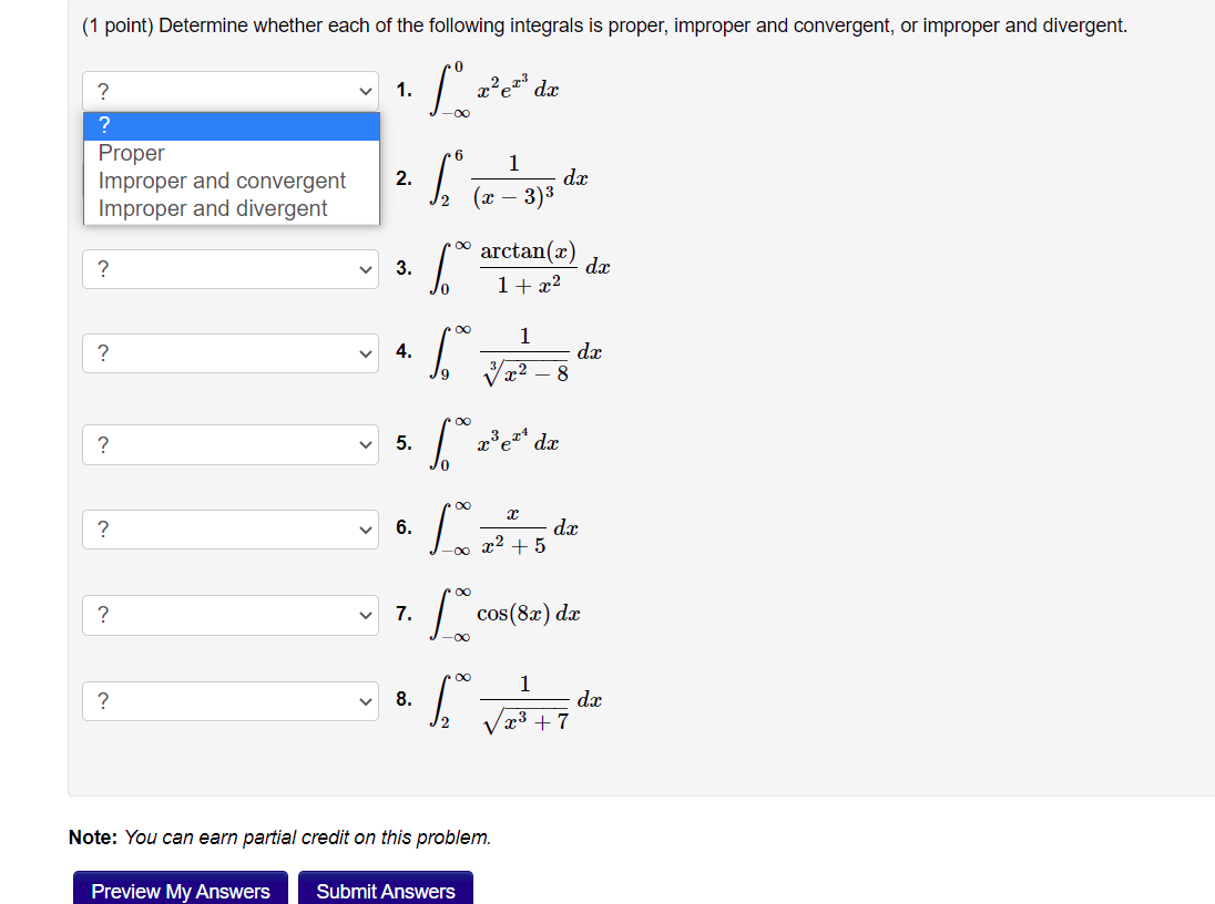 Solved (1 point) Determine whether each of the following | Chegg.com