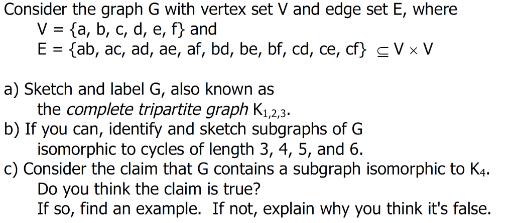 Solved Consider The Graph G With Vertex Set V And Edge Set Chegg