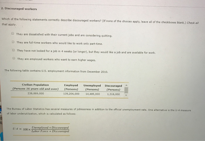 Solved 2 Discouraged Workers Ng Statements Correctly Chegg