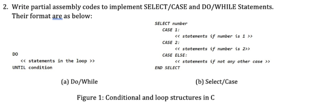 Solved 2. Write partial assembly codes to implement | Chegg.com