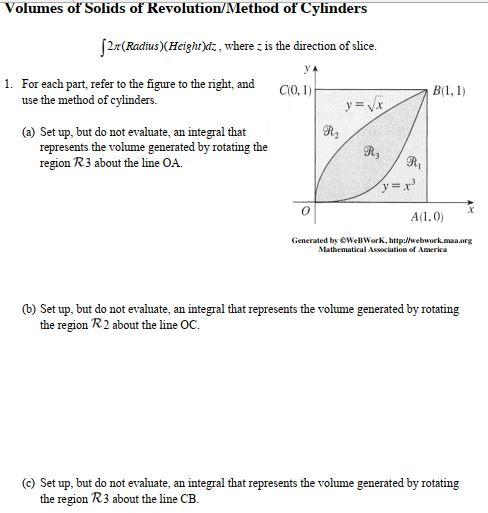 Solved Volumes of Solids of Revolution/Method of Cylinders | Chegg.com
