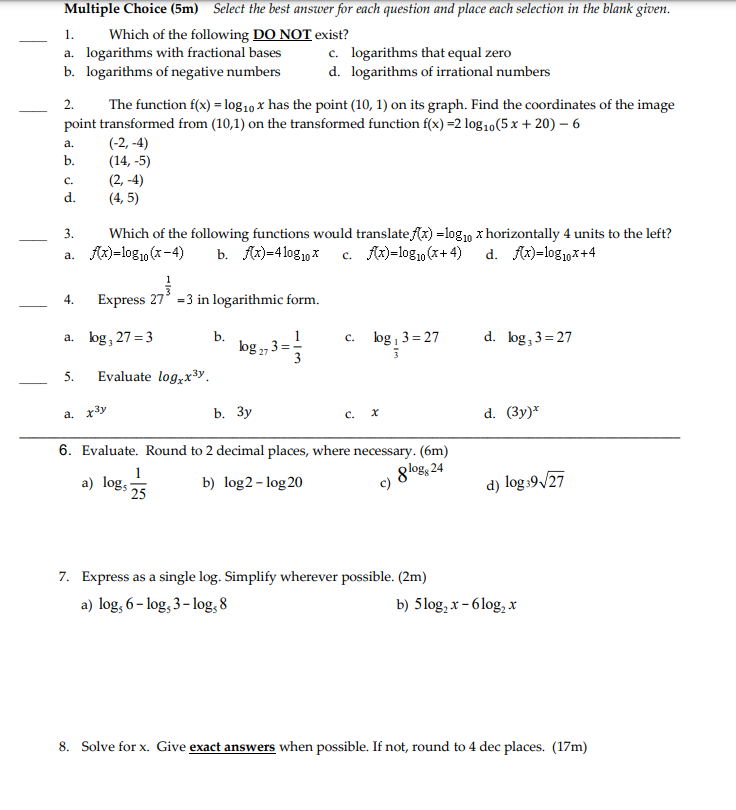 Solved 1. Multiple Choice (5m) Select the best answer for | Chegg.com