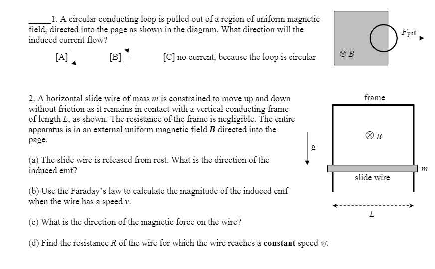 Solved Fpull _1. A circular conducting loop is pulled out of | Chegg.com