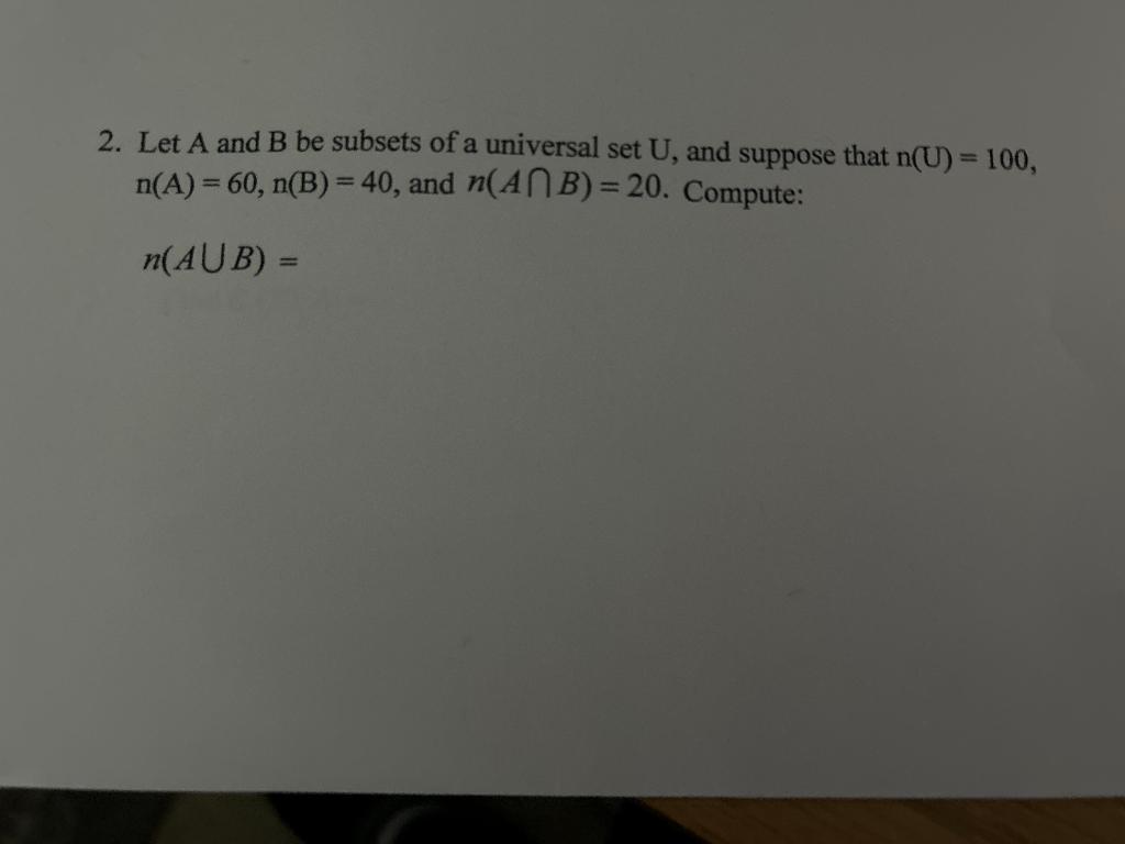 Solved 2. Let A and B be subsets of a universal set U, and | Chegg.com