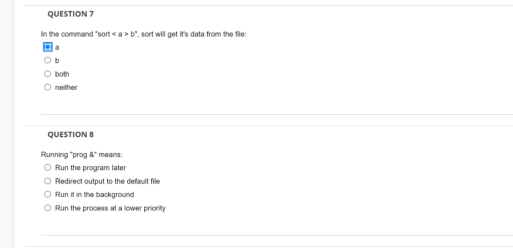 Solved In the command "sort b", sort will get it's data | Chegg.com