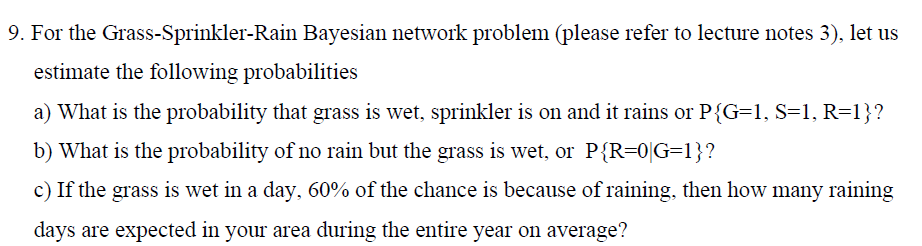 9. For the Grass-Sprinkler-Rain Bayesian network | Chegg.com