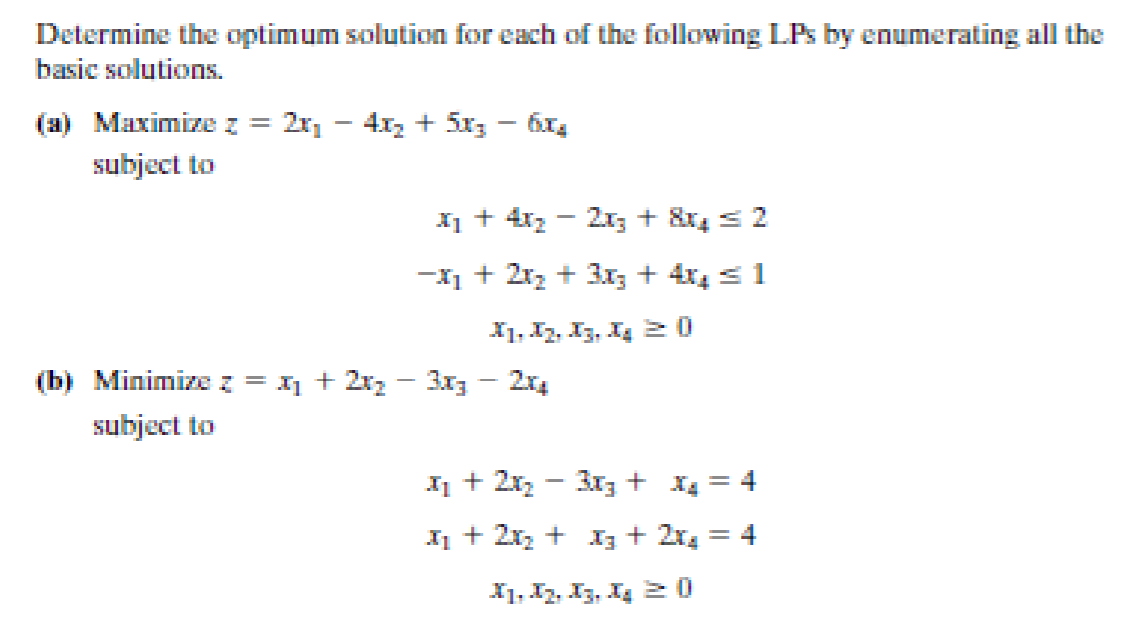 Solved Determine the optimum solution for each of the | Chegg.com