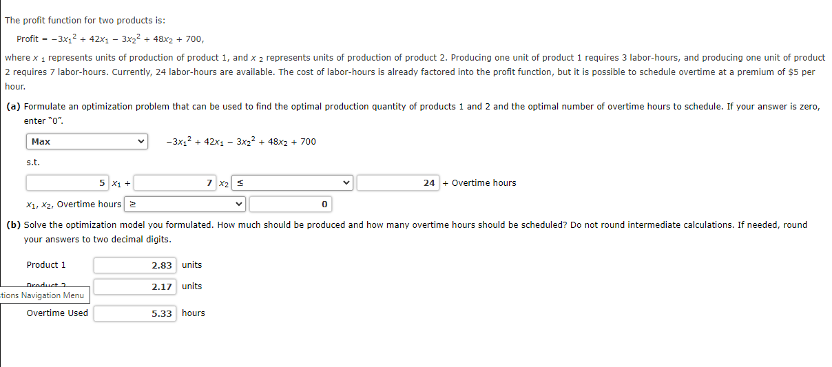 Solved The profit function for two products is: Profit = - | Chegg.com