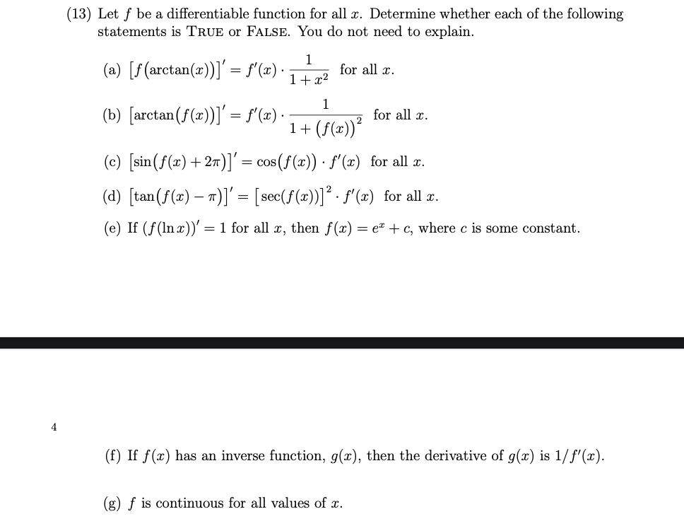 Solved (13) Let f be a differentiable function for all x. | Chegg.com