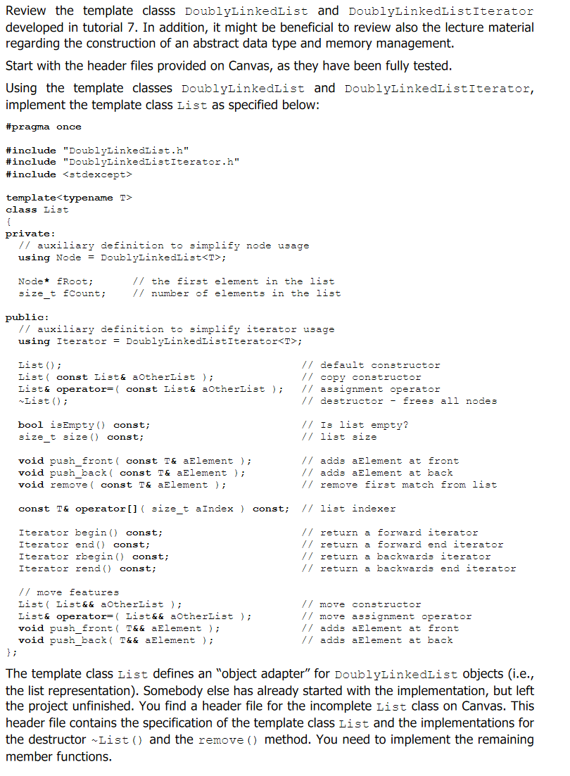 Review the template classs DoublyLinkedList and | Chegg.com
