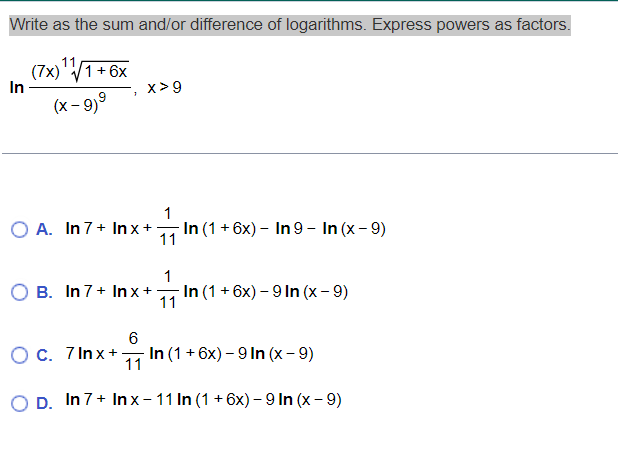 Solved Write as the sum and/or difference of logarithms. | Chegg.com