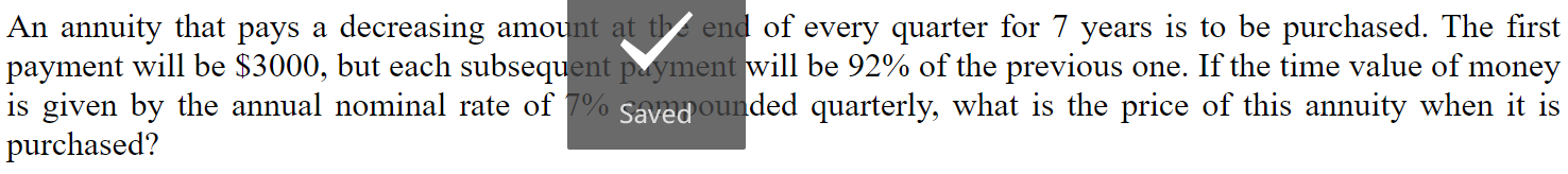 Solved money An annuity that pays a decreasing amount at t | Chegg.com