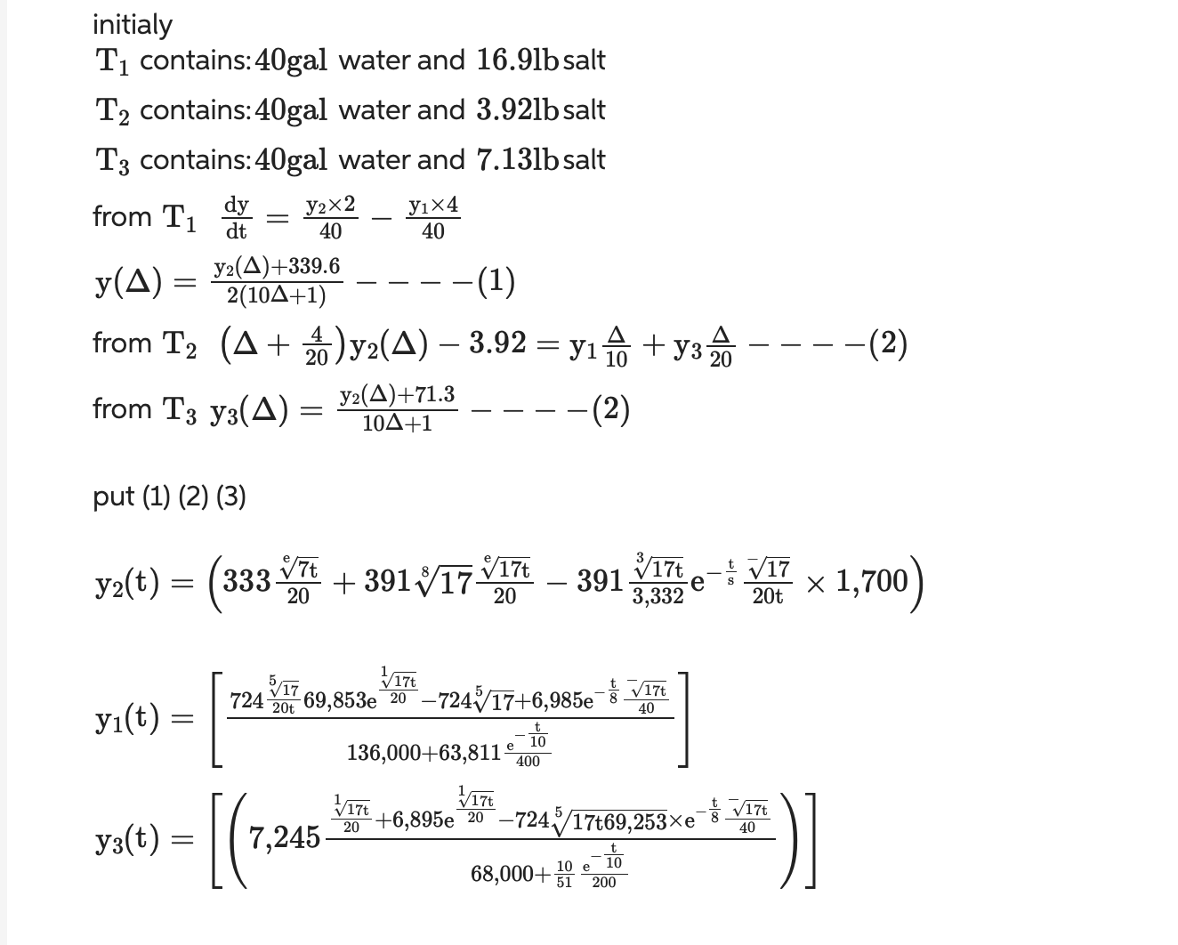 Solved can you do the math on how they got y2(t), y1(t), and | Chegg.com
