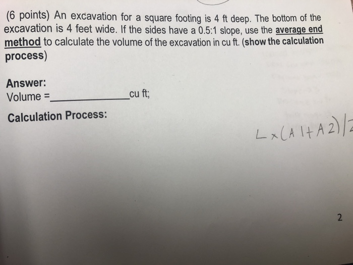 Solved (6 points) An excavation for a square footing is 4 ft | Chegg.com